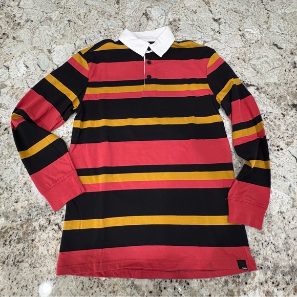 RSQ | Shirts | Rsq Red Black And Gold Striped Polo Shirt | Poshmark